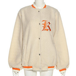Wholesale Custom female Fashion Embroidered contrast stitched lamb Ladies outdoor winter coat jacket women