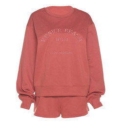 Wholesale Custom Women Fleece Thickened Loose Embroidered Long Sleeved Sweater Shorts sports Set Ladies Workout Sportswear