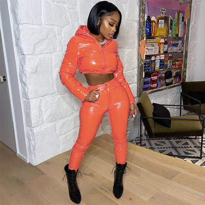 Wholesale Custom Fashion Hoodie crop tops Short Thickened casual cotton-padded Coat Women's Outdoor Sports Jackets hoodie set