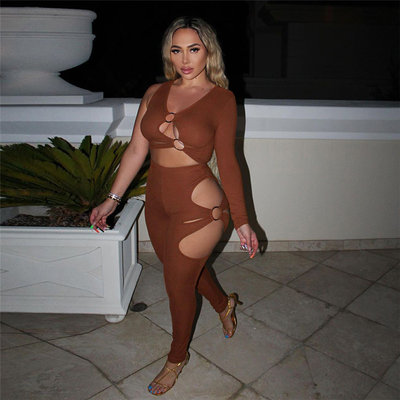 Wholesale Custom Sexy Hollow Out Button One Shoulder Bodysuit Casual yoga Pants Ladies Workout fitness clothes