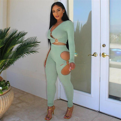 Wholesale Custom Sexy Hollow Out Button One Shoulder Bodysuit Casual yoga Pants Ladies Workout fitness clothes