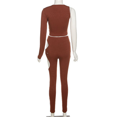 Wholesale Custom Sexy Hollow Out Button One Shoulder Bodysuit Casual yoga Pants Ladies Workout fitness clothes