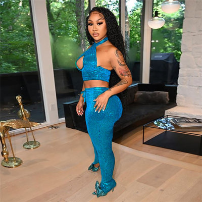 Wholesale Custom Women Ruched Butt Sexy Sleeveless Halter Top Casual Lace Up Pants Suit Ladies Workout Sportswear