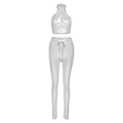 Wholesale Custom Women Ruched Butt Sexy Sleeveless Halter Top Casual Lace Up Pants Suit Ladies Workout Sportswear