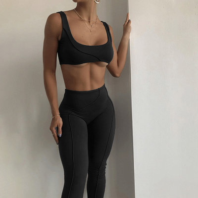 Wholesale New design women two pieces sports set seamless yoga leggings and bra ladies solid color yoga set