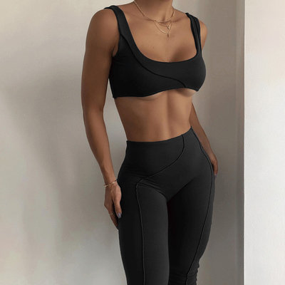 Wholesale New design women two pieces sports set seamless yoga leggings and bra ladies solid color yoga set