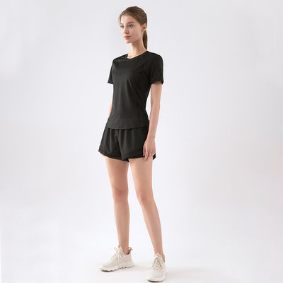 High Quality women short sleeve Yoga set Sexy Shorts Two Piece Sport set Women solid color sportswear in stock