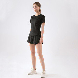 High Quality women short sleeve Yoga set Sexy Shorts Two Piece Sport set Women solid color sportswear in stock