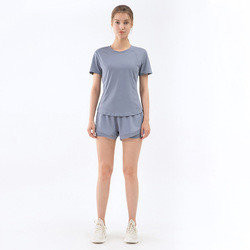 High Quality women short sleeve Yoga set Sexy Shorts Two Piece Sport set Women solid color sportswear in stock