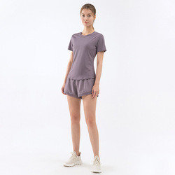High Quality women short sleeve Yoga set Sexy Shorts Two Piece Sport set Women solid color sportswear in stock