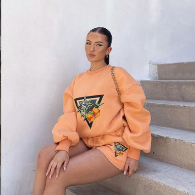 new fashion ladies printed Sweatshirts hoodie and biker shorts women long sleeve two piece sport suit ems hoodie set