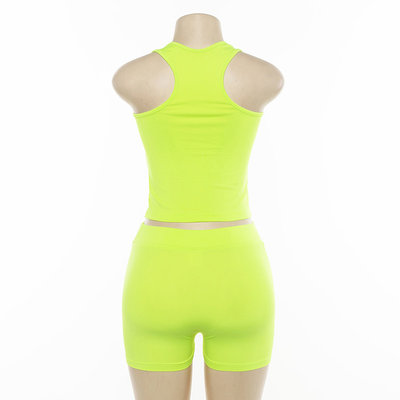 summer fluorescent color women sport 2 piece short sets sportswear