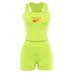 summer fluorescent color women sport 2 piece short sets sportswear