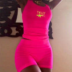 summer fluorescent color women sport 2 piece short sets sportswear