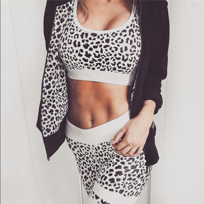 Women Widen stripe Sports Set Printed Dot Leopard Grain Yoga two piece Set Gym sportswear