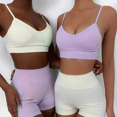 New Sexy Back Sports Bra Gym Fitness Leggings Yoga Short Pants Sets For Women