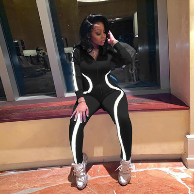 2020 women tight yoga Legging ladies Jumpsuit Long Sleeve Rompers Women Sexy front Zipper Clubwear One Piece Women Jumpsuits