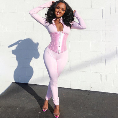 New Women Solid Color Girdle long sleeve One-Piece Casual yoga Suit Women tight long Jumpsuit