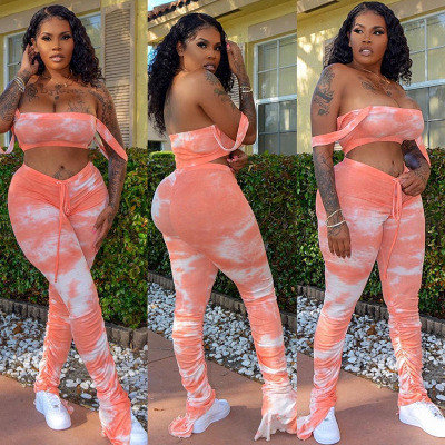 new design Beauty strapless Two Piece sports Set Women long pants Sportswear
