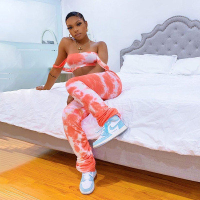 new design Beauty strapless Two Piece sports Set Women long pants Sportswear