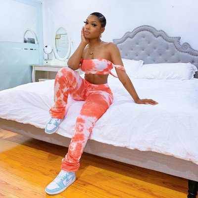 new design Beauty strapless Two Piece sports Set Women long pants Sportswear