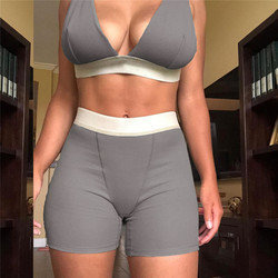 2 Piece Elastic V-collar Crop Top High Waist sports set Woman Sportswear Fitness Shorts Set
