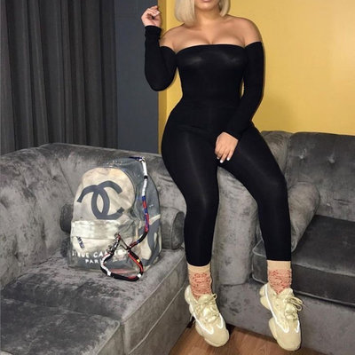 Wholesale fitness Apparel Women Solid Color Off Shoulder Sexy Bodycon Jumpsuit one piece yoga set