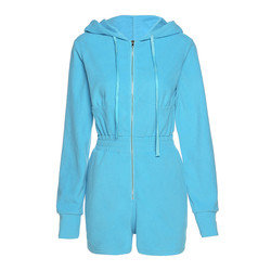 New Arrival Fashion Women Casual hoodie Front Zipper long sleeve loose Short yoga Pants Solid color Romper and Jumpsuit