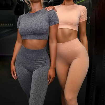 custom logo Women two pieces Yoga Sets Hot-selling solid color Sports T-shirt And High waist yoga Legging Gym Fitness clothes