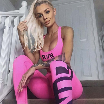 2021 new Fashion print elastic tracksuit 2 piece sports set woman Sportswear sleeveless crop tops high waist yoga leggings