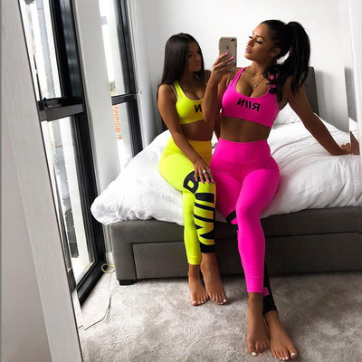 2021 new Fashion print elastic tracksuit 2 piece sports set woman Sportswear sleeveless crop tops high waist yoga leggings