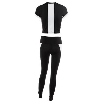 short Sleeves Women Activewear Stitching Color Yoga Legging And Bra Crop Top Running Sportswear