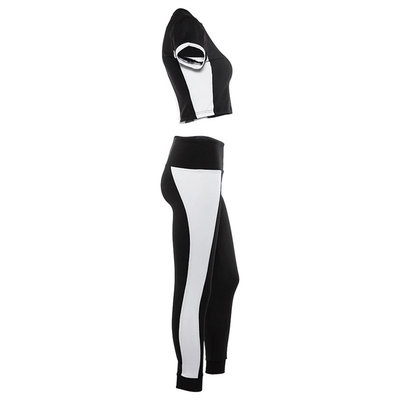 short Sleeves Women Activewear Stitching Color Yoga Legging And Bra Crop Top Running Sportswear