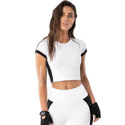 short Sleeves Women Activewear Stitching Color Yoga Legging And Bra Crop Top Running Sportswear