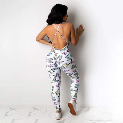 new fashion waist casual pants romper sexy Butterfly Backless Sports Fitness Jumpsuit woman yoga set
