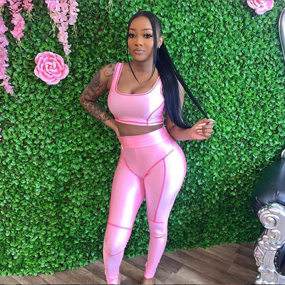 Hot Sale summer Sleeveless Stripe sportswear Sports Gym two pieces sports Sets women yoga