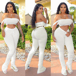 hot sales solid color strapless  sportswear loose yoga women pants 2 piece fashion sports set