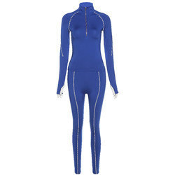 Women skinny jumpsuit pants patchwork fitness bodysuit female casual rompers work out sportswear