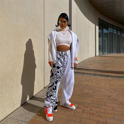 2021  Summer New  women casual pants new fashion print high waist wide leg pants Haren street slacks