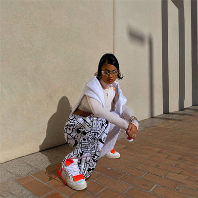 2021  Summer New  women casual pants new fashion print high waist wide leg pants Haren street slacks