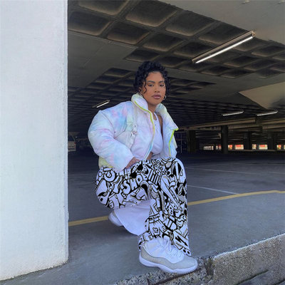 2021  Summer New  women casual pants new fashion print high waist wide leg pants Haren street slacks