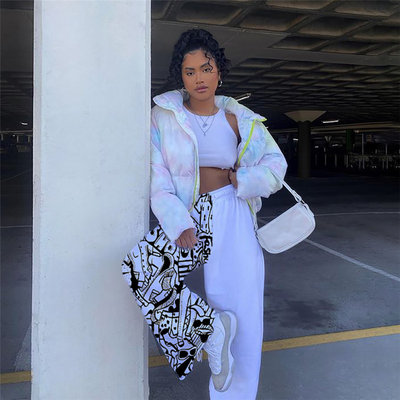 2021  Summer New  women casual pants new fashion print high waist wide leg pants Haren street slacks