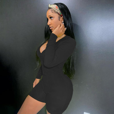 Hot Sales Sexy Long Sleeve solid color one piece sportswear Women buckle Jumpsuit ladies yoga pants fitness clothes