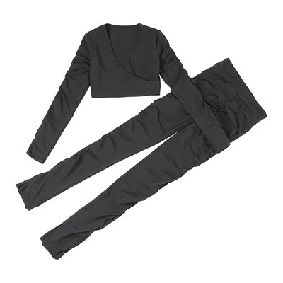 long sleeve sports crop Top And Stacked Pants 2 Piece sports Set Women Casual Sportswear Fashion Workout clothing