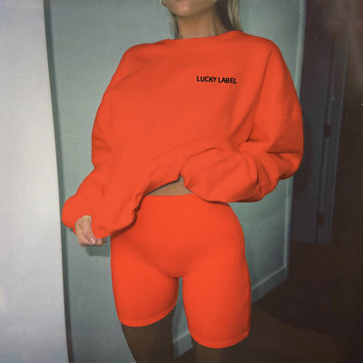 2020 fall hot sale women fitness clothing 2 pieces yoga sets lady casual sports wear long sleeve round collar shorts sports set