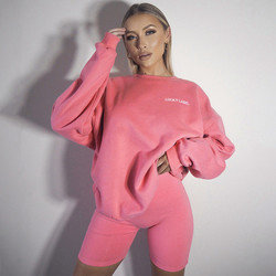 Plain Color Loose hoodies Shorts Sportswear Two-Piece long Sleeve yoga set O Neck Two Piece sports Set Women fitness Clothes