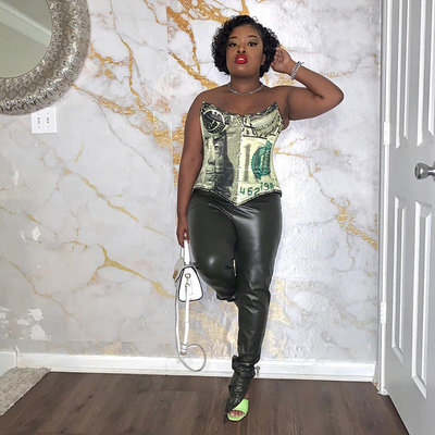 New Style US Dollar Printed Sling vest Deep V front Zipper Tight-Fitting Bust-Wrapped Sleeveless Party crop tops