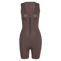 Hot Selling Ladies Sexy Slim Casual Activewear Women short Romper Solid Color Sleeveless front Zipper Jumpsuit