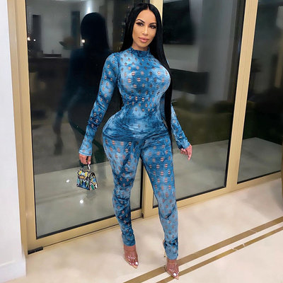 2021 new design Ladies fashion sportswear Casual Hole printed yoga Pants two pieces sports set workout sexy sports apparel