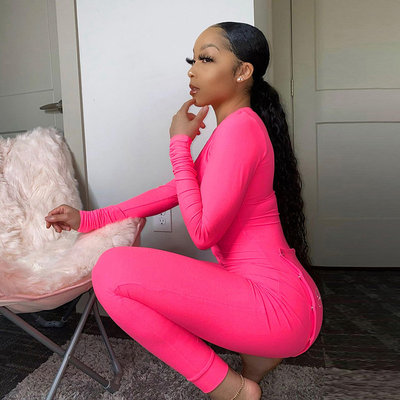 New Design Fall Solid Color Casual Women streetwear One Piece Jumpsuits ladies 2021 Rompers workout fitness Clothing